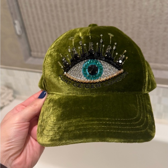 Kurt Geiger | Accessories | Kurt Geiger Velvet Green Evil Eye Cap ...